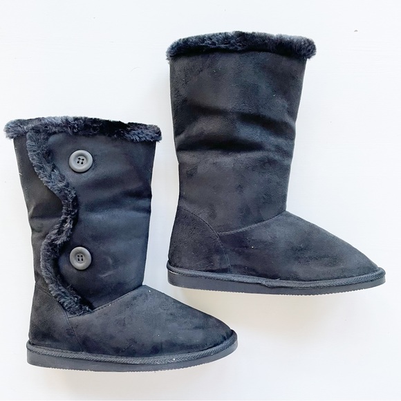 Blue Berry | Shoes | Blue Berry Black Boots With Faux Buttons Warm65 ...